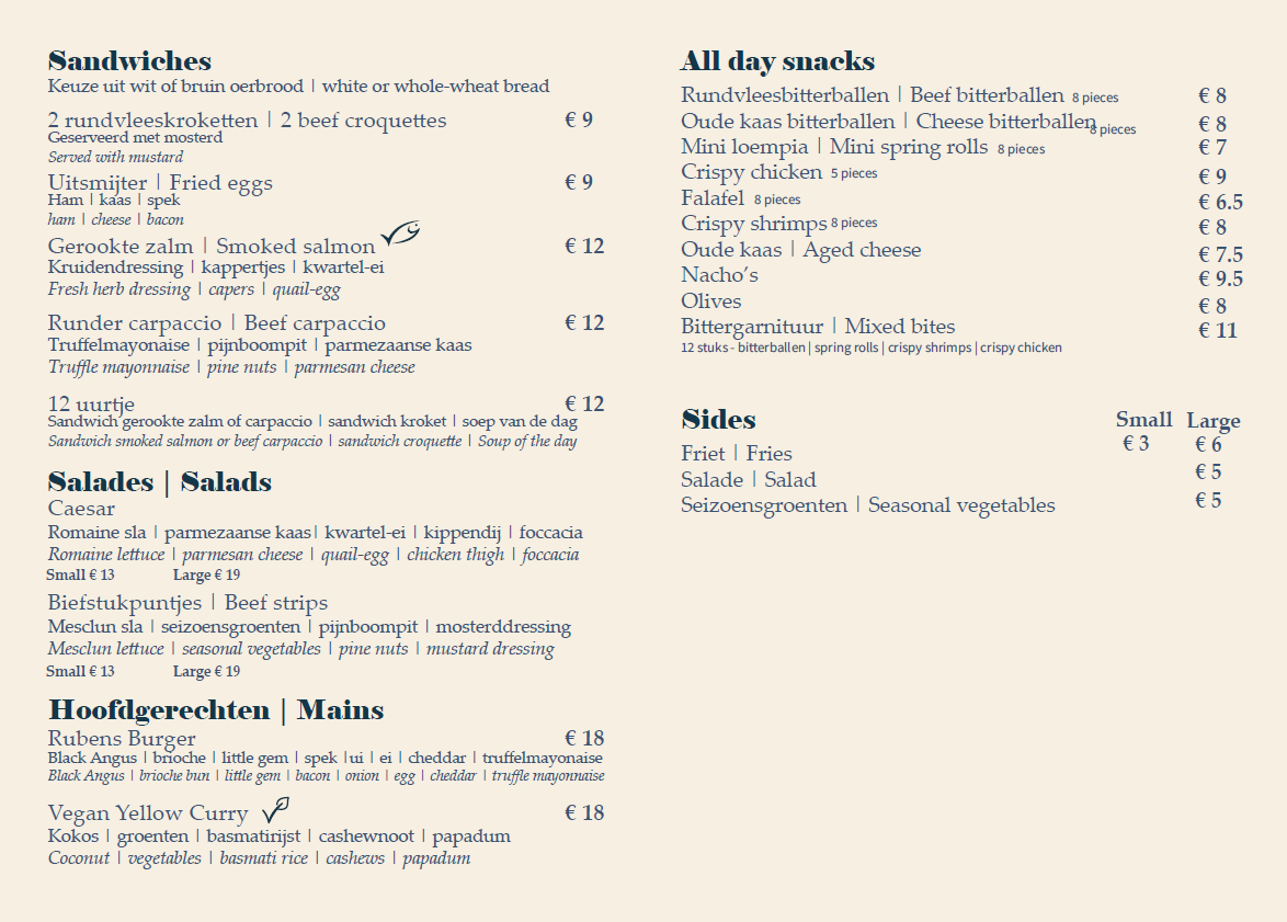 Menukaarten – Restaurant Rubens