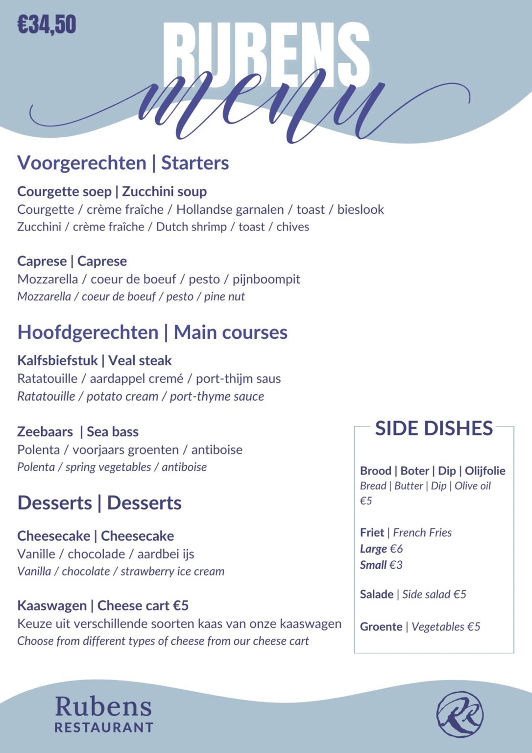 Weekmenu – Restaurant Rubens